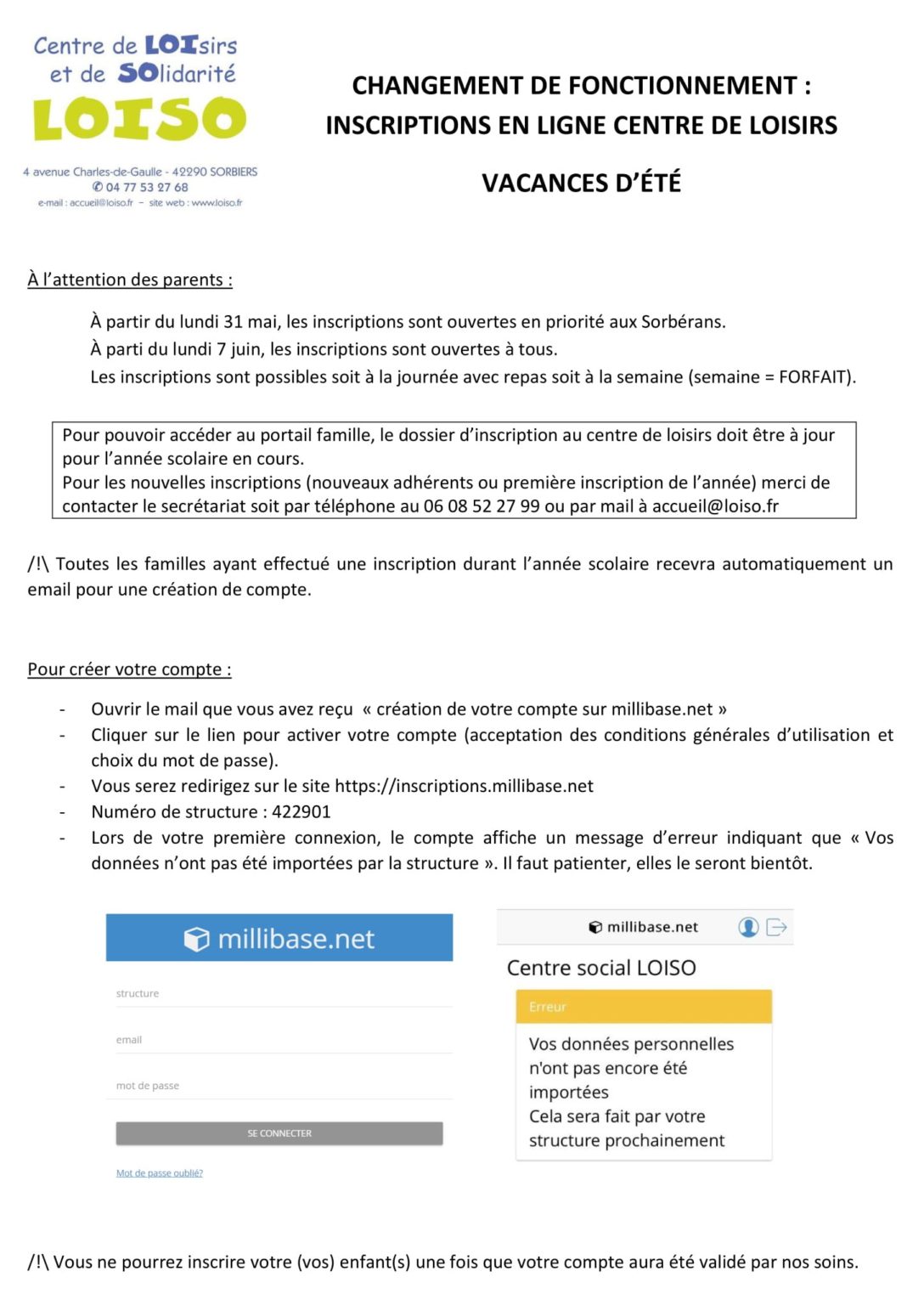 Inscriptions vacances été – LOISO